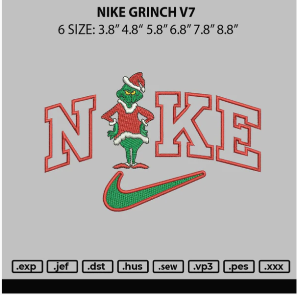 Nike Grinch V7 Embroidery File 6 sizes | Inspire Uplift
