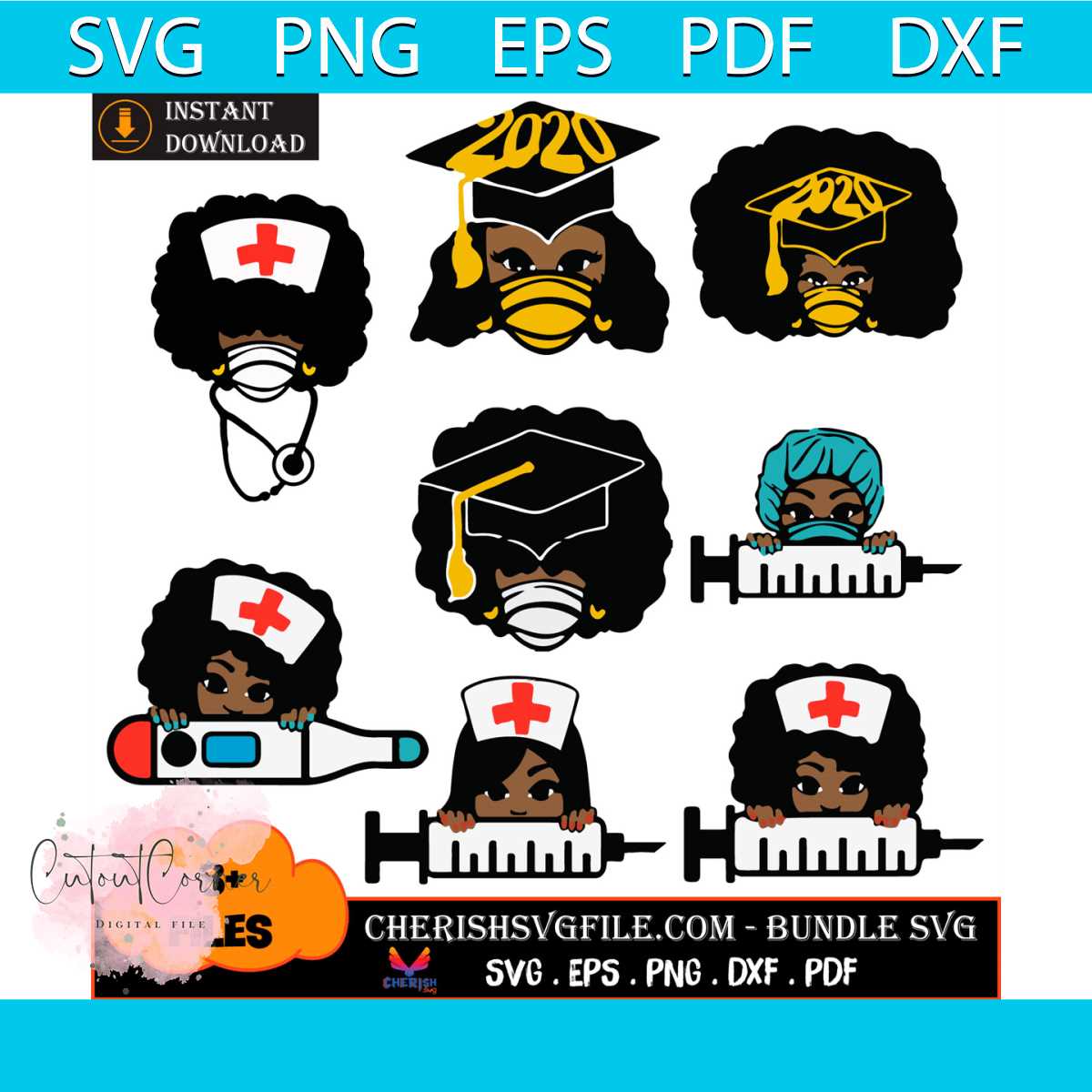 8 Files Cute Black Nurse Bundle Svg, Black Nurse Bundle Svg | Inspire ...