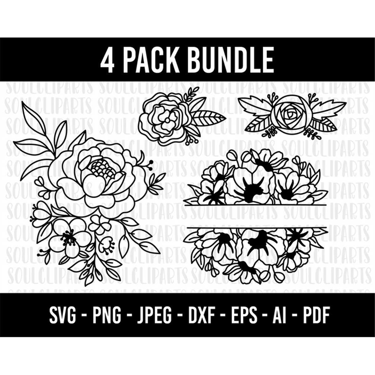 COD146- Flowers LineArt Svg Bundle/Flower Bouquets Svg/Line | Inspire ...