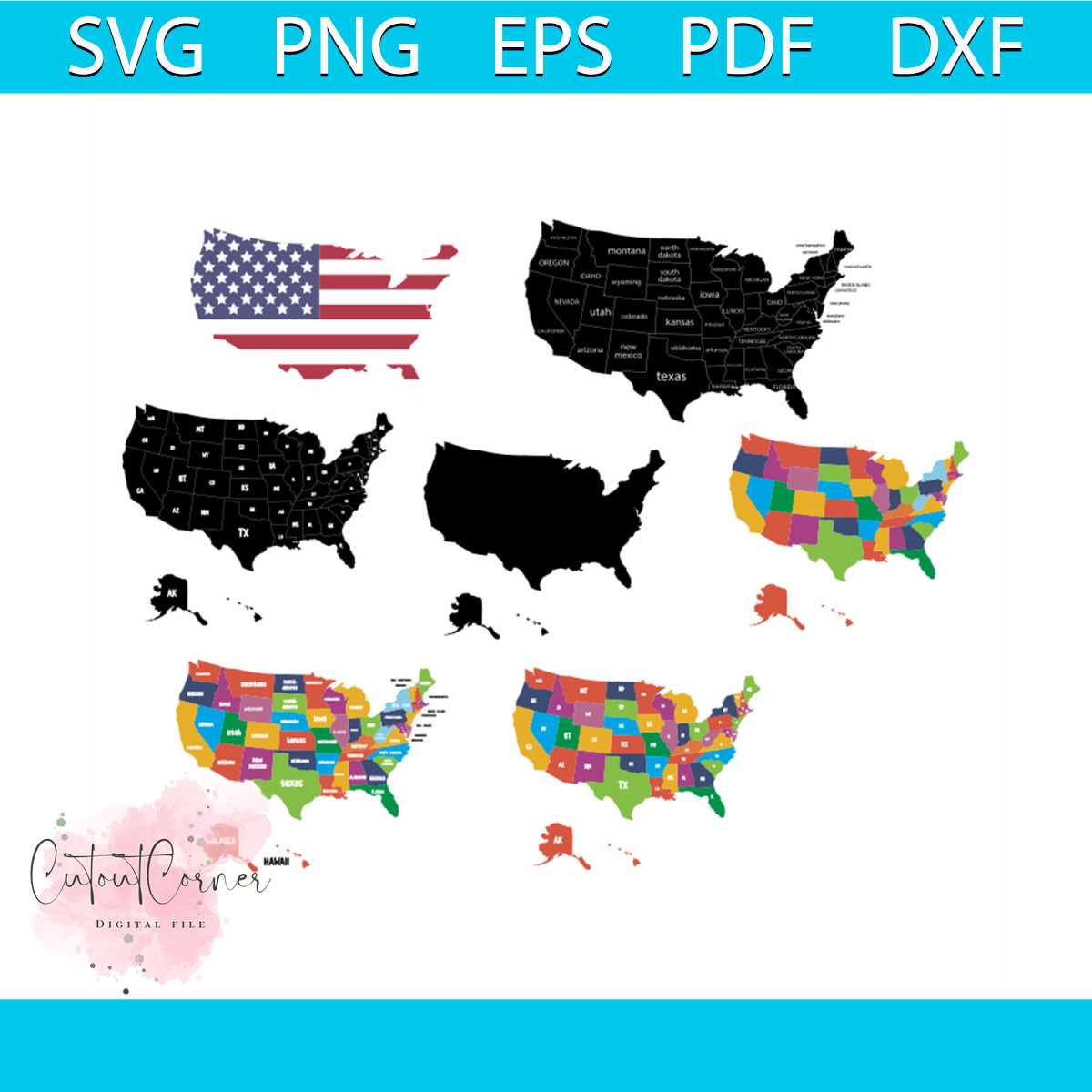 USA map svg, United States clipart, America Map, 50 states o | Inspire ...