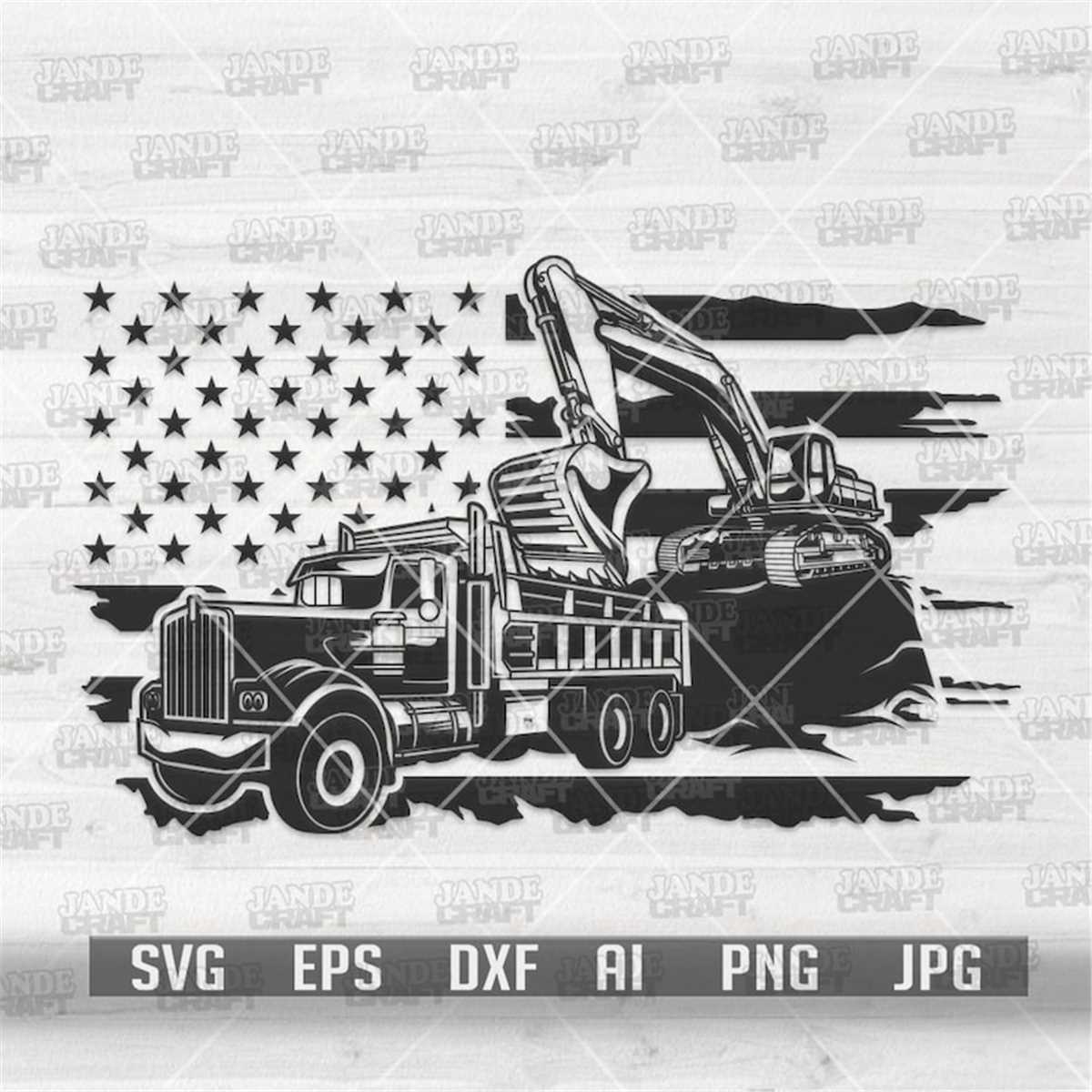 US Dump Truck with Track Hoe svg | Excavator Clipart | Heavy | Inspire ...