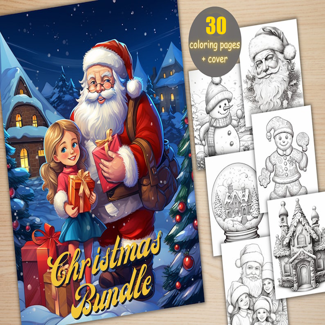 Christmas Big Bundle Coloring Book, Printable Xmas Santa Cla | Inspire ...
