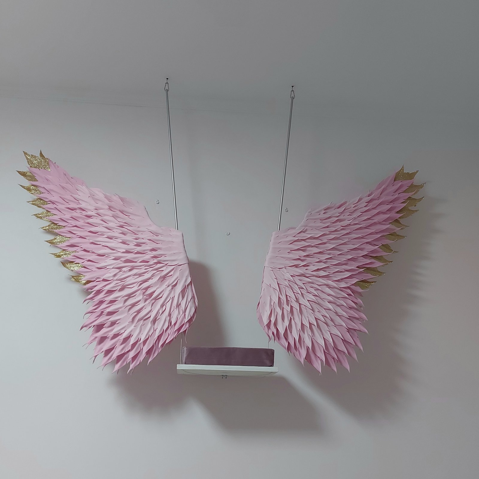 Hanging swing set large wings pale gold pink feathers Pink B | Inspire ...