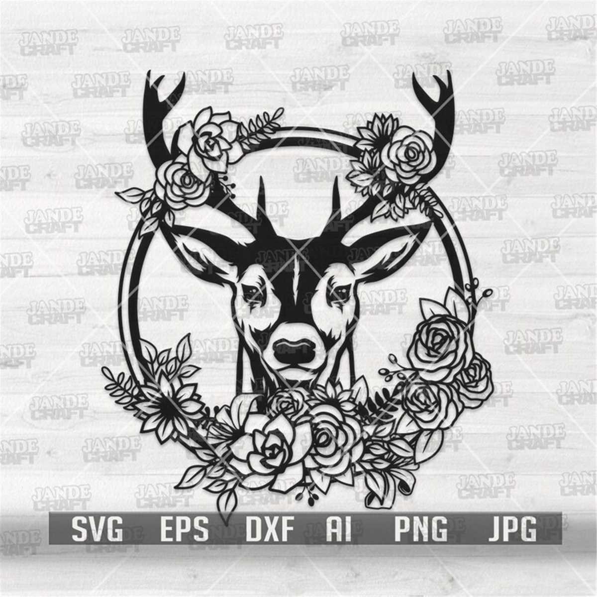 Deer Floral Wreath svg | Flower Animal Clipart | Forest Wild | Inspire ...