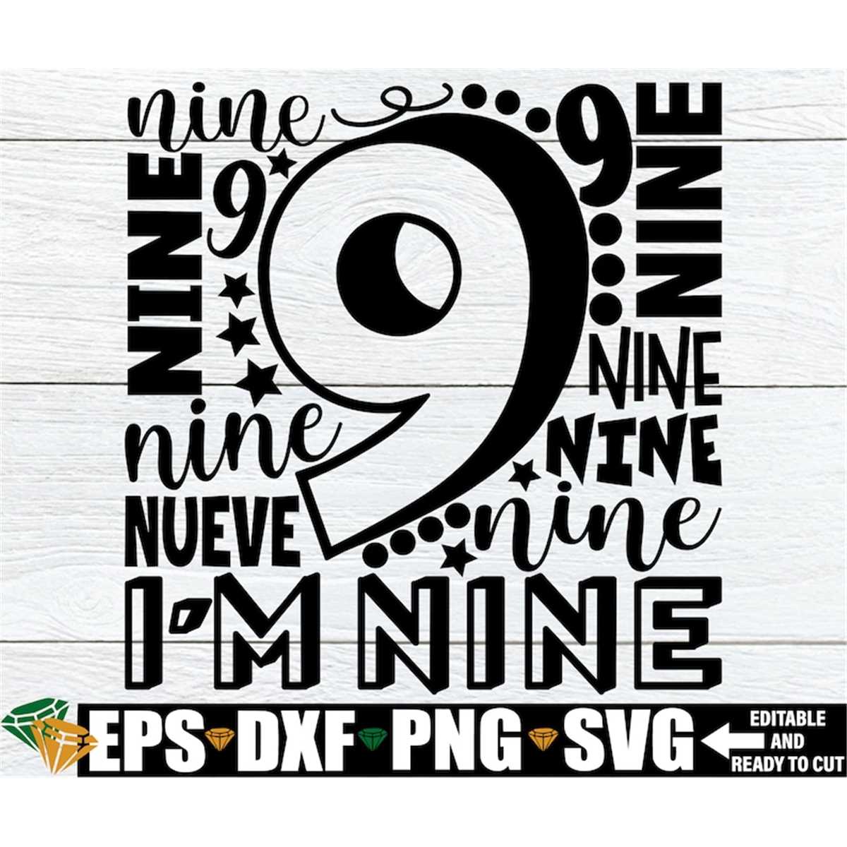 I'm Nine, 9th Birthday Typography, Number 9 Word Art Typogra | Inspire ...