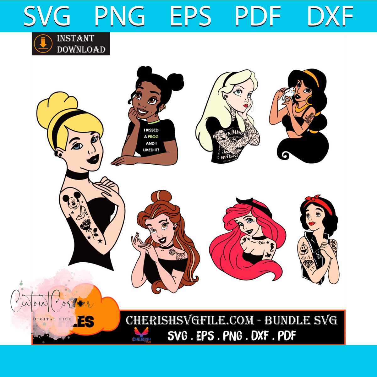 Disney Princess Bundle Svg, 7 Files Disney Princess Svg, Dis | Inspire ...