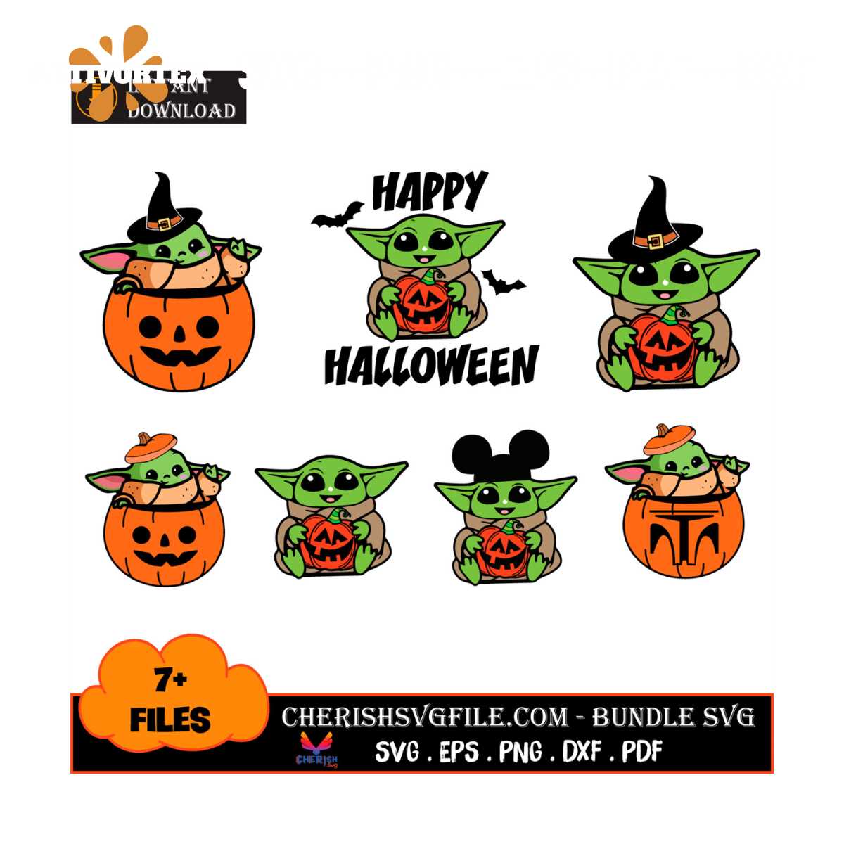 Halloween Baby Yoda Pumpkin Bundle Svg, 7 Files Halloween Ba - Inspire ...