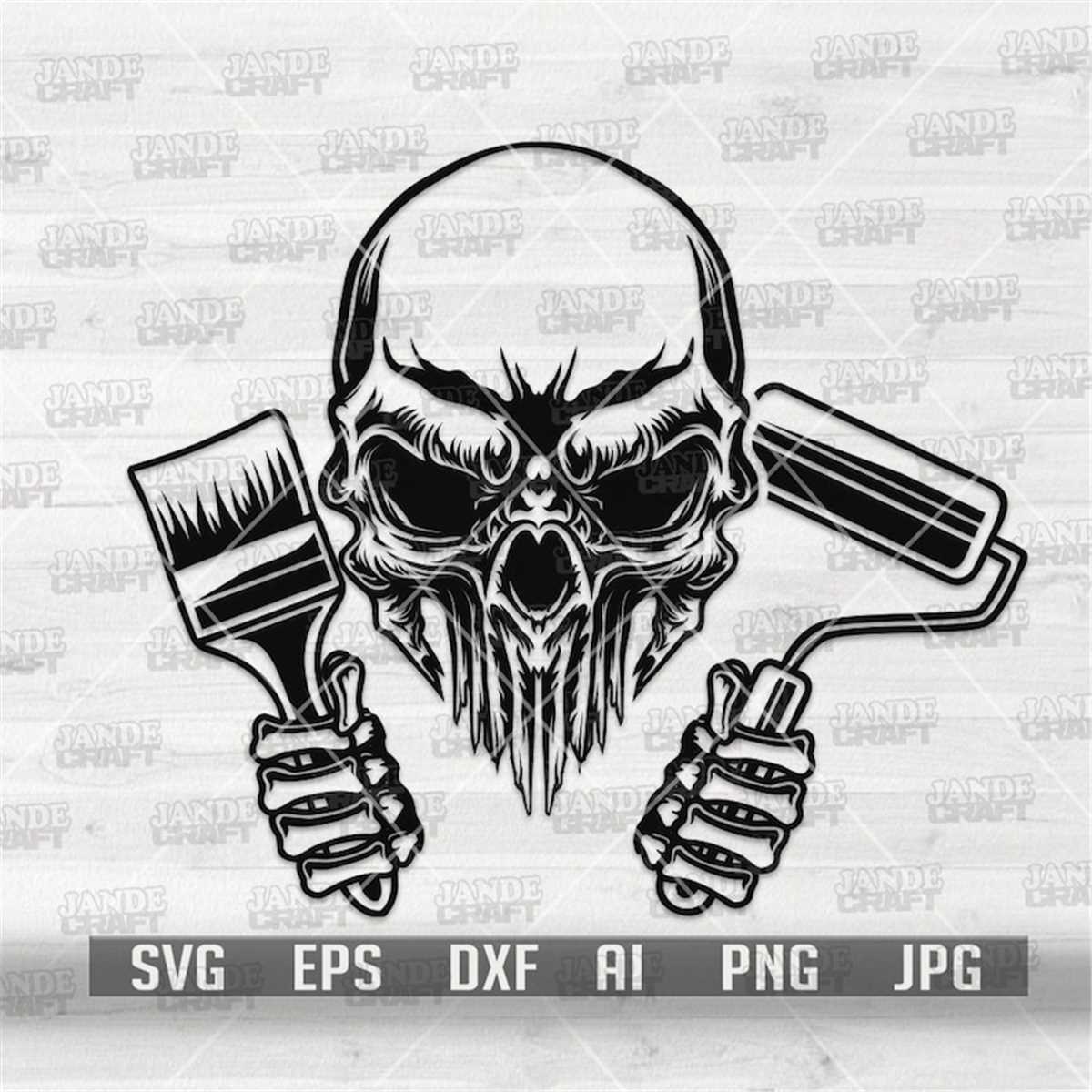 Painter Skull svg | Paint Brush Clipart | Roller Paint Stenc | Inspire ...
