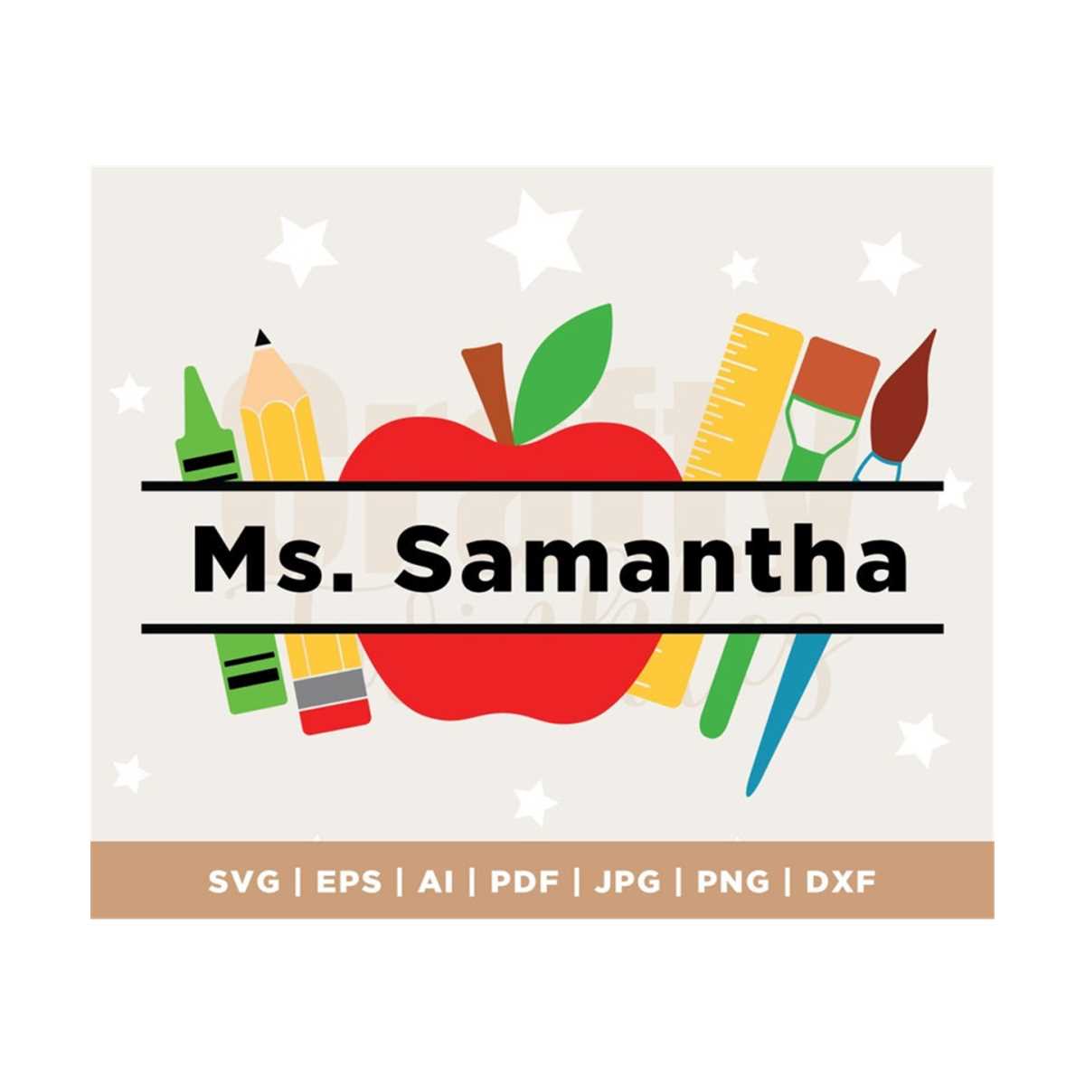 Teacher School Supplies Apple Svg, Teacher Split Monogram Sv | Inspire ...