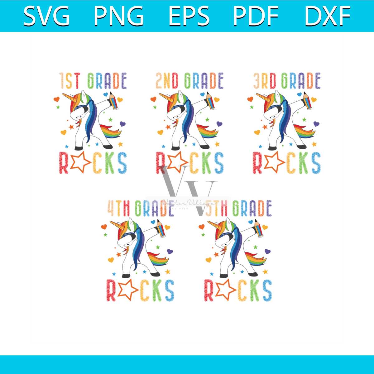 1st to 5th Grade Rocks Bundle Svg, 100th Days Svg, Unicorn S | Inspire ...