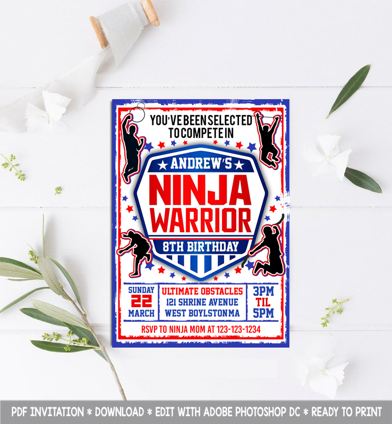 Ninja Warrior Invitation, Ninja Warrior Birthday Invitation, | Inspire ...