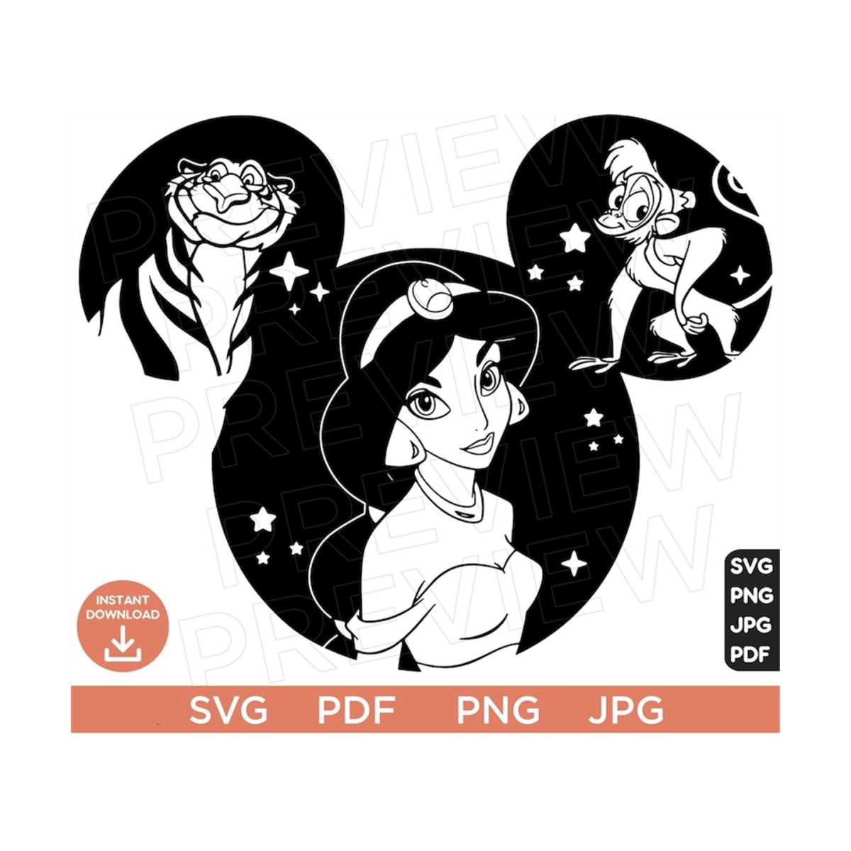 Aladdin Vector Svg, Princess Jasmine SVG, Rajah Tiger Svg Ab | Inspire ...