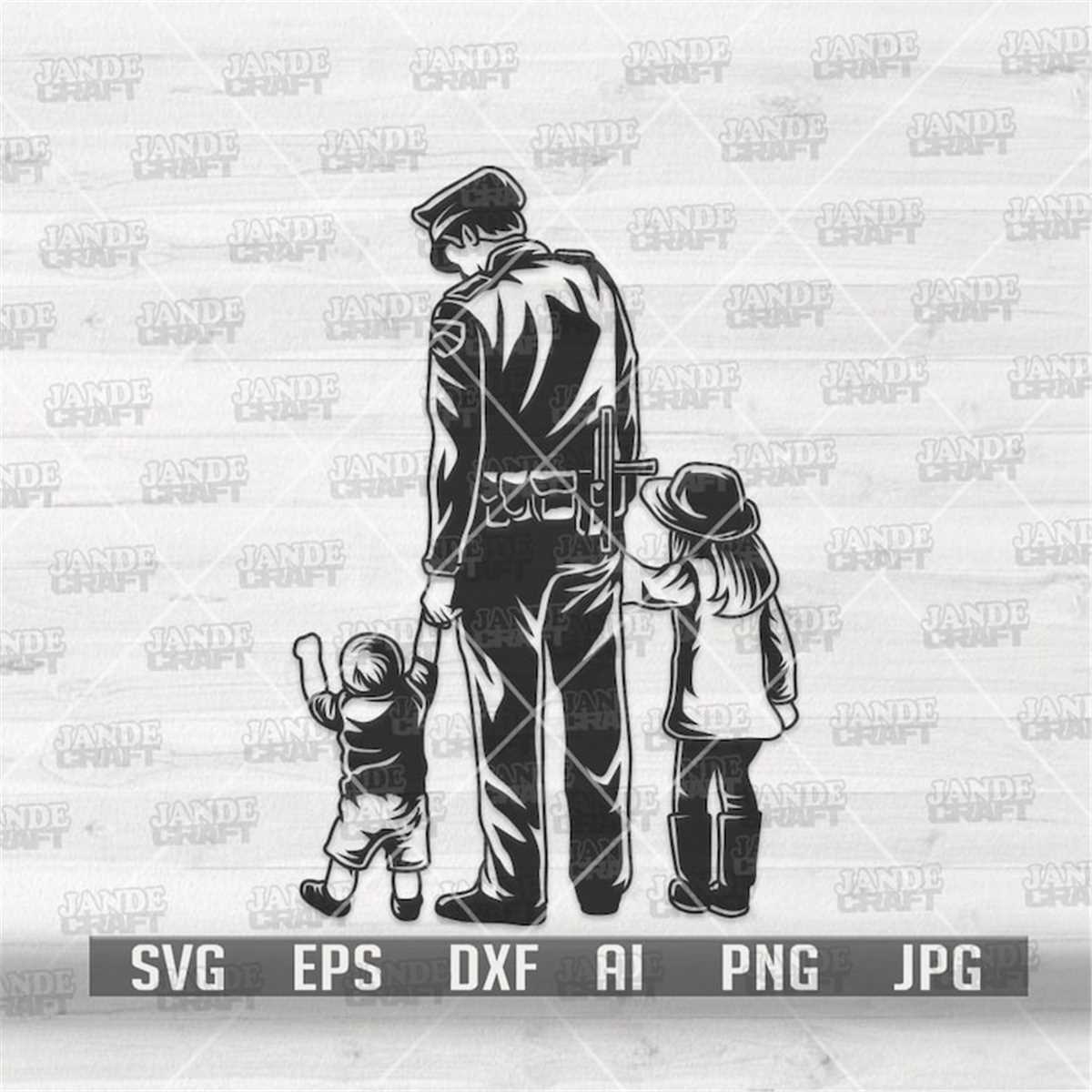 Police Dad Son and Daughter svg | Policeman with Kids Clipar | Inspire ...