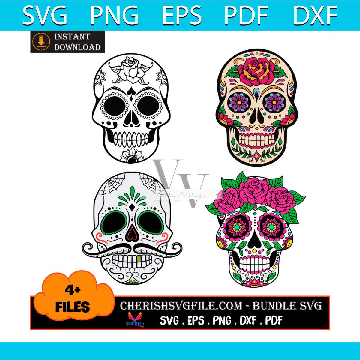 4 Files Of Calaveras Skull Bundle Svg, Halloween Svg - Inspire Uplift