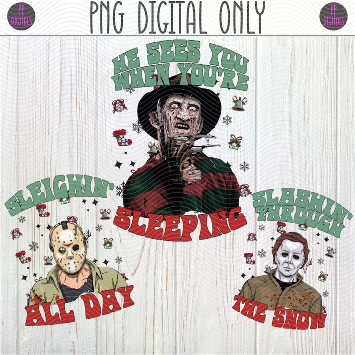 Christmas Horror Characters PNG Sublimation 3 Designs Bundle | Inspire ...