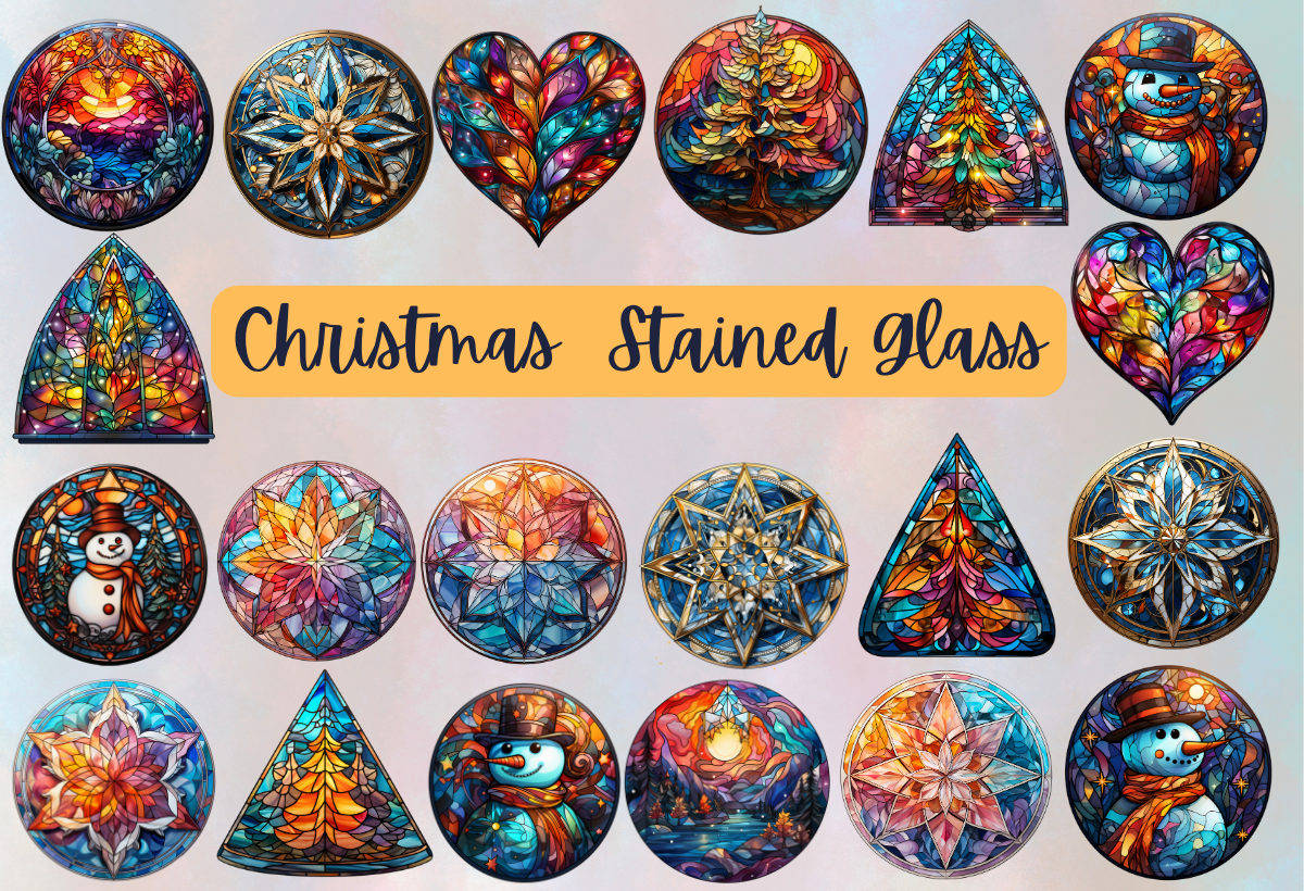 Christmas Stained Glass PNG Clipart Sublimation, Holiday Sta - Inspire ...