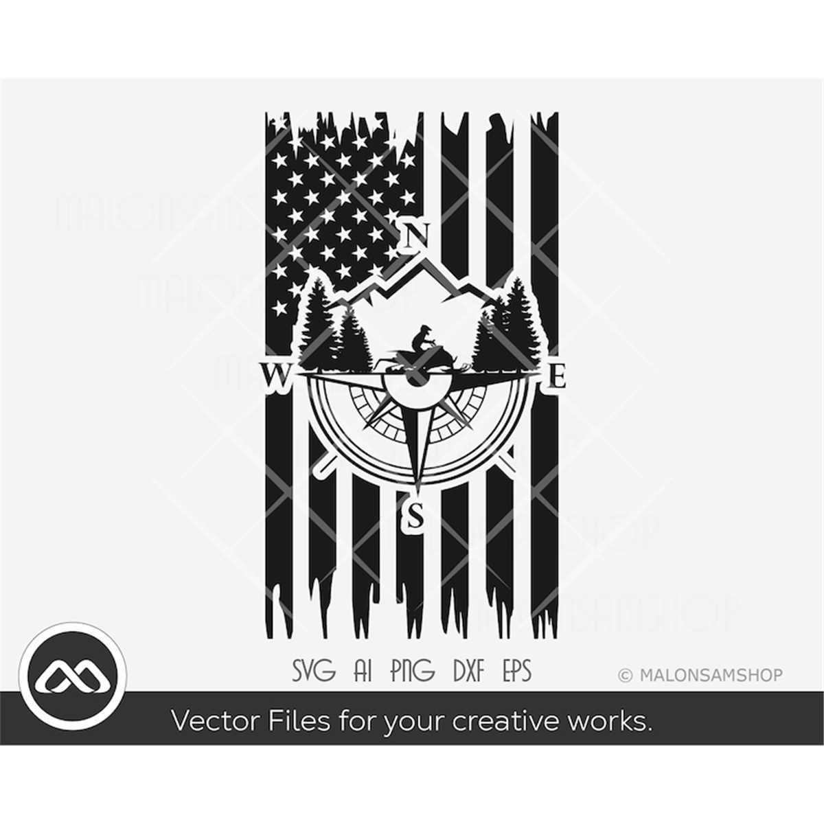 Snowmobile SVG US flag with compass - snowmobile svg, winter | Inspire ...