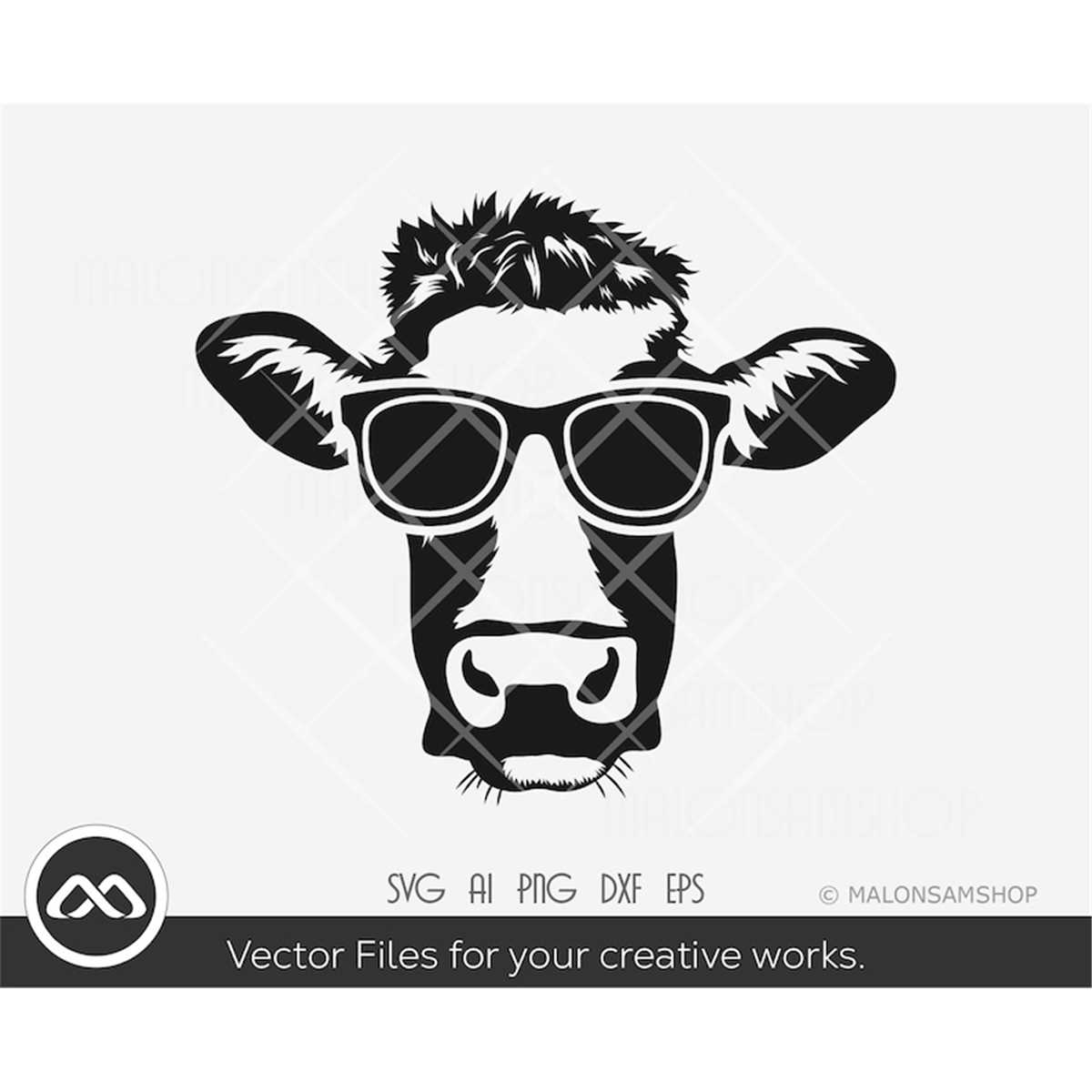 Heifer SVG Cow with Sunglasses- cow svg, cow face svg, cow h | Inspire ...