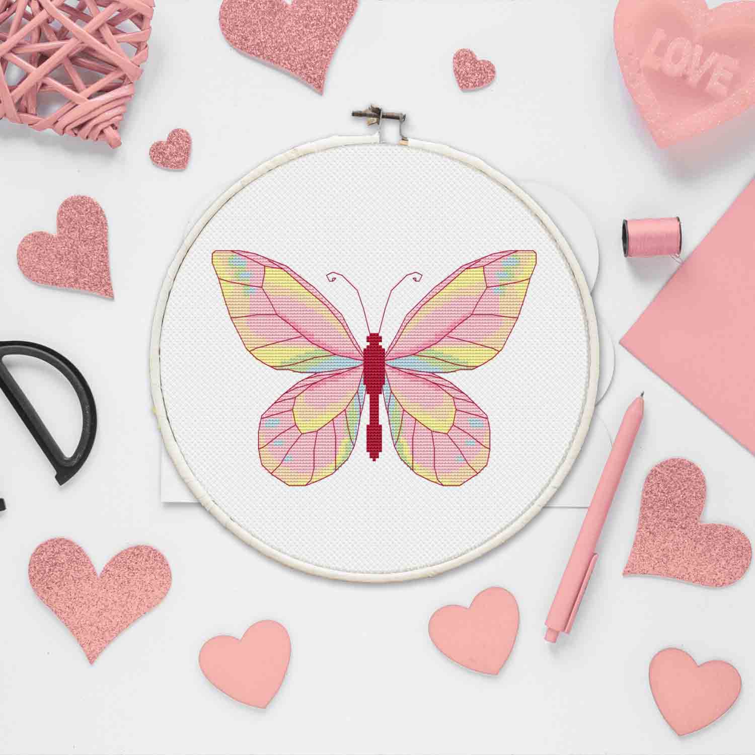 Pink Butterfly Cross Stitch Pattern - Inspire Uplift