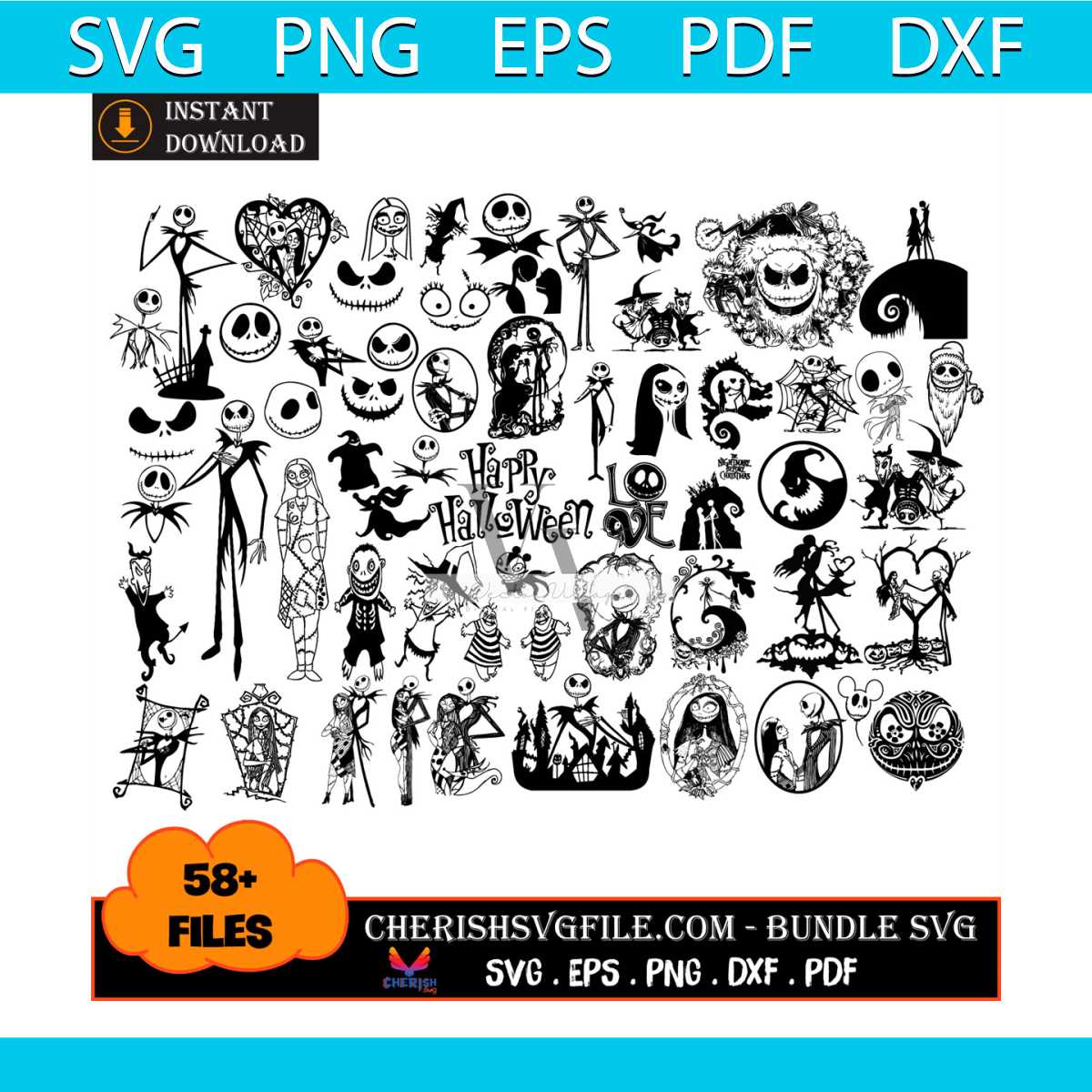 Jack Skellington Halloween Bundle Svg, 58 Files Jack Skellin | Inspire ...