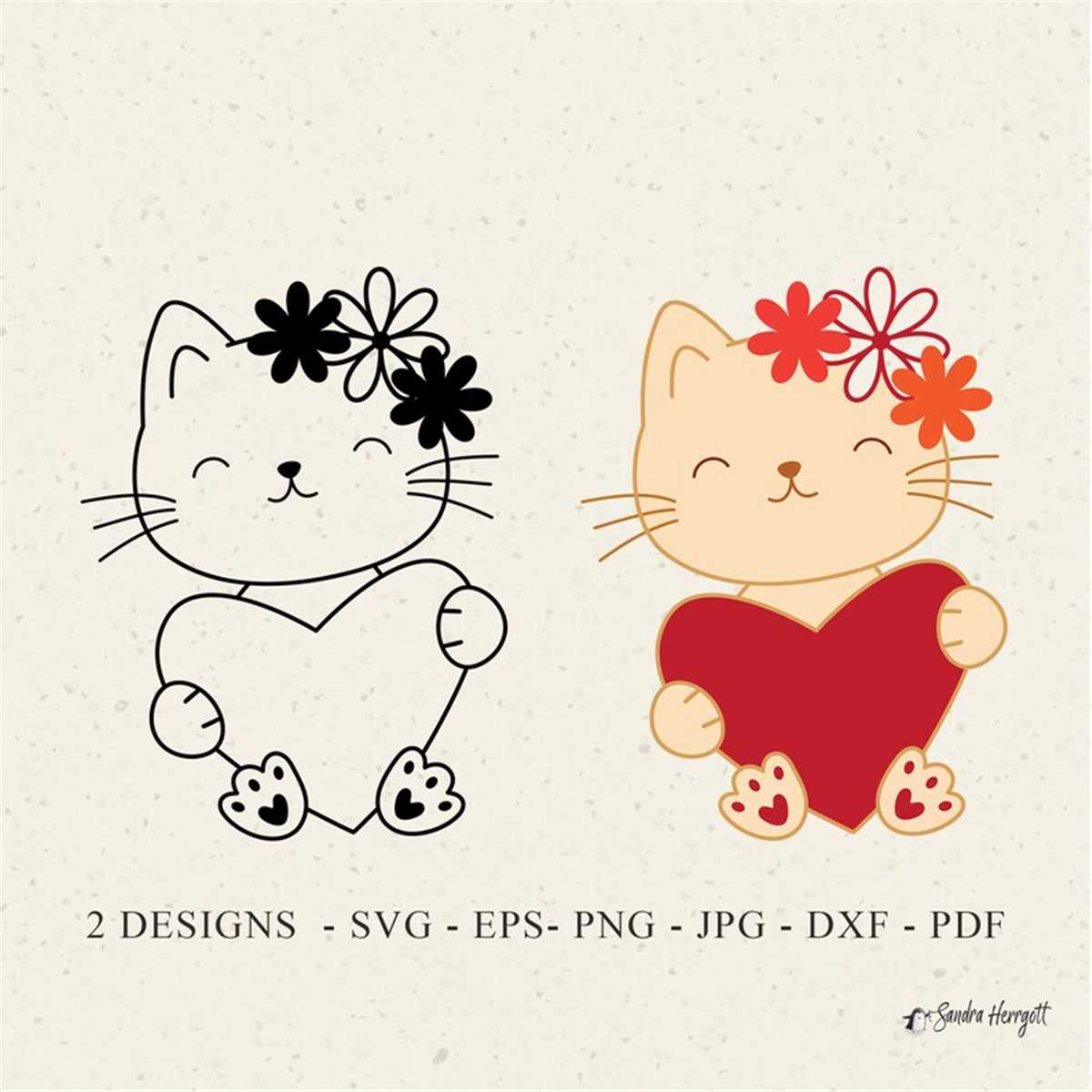 Cute Cat Heart Plotter File Svg Dxf Png Pdf Jpg Eps Baby Ani | Inspire ...
