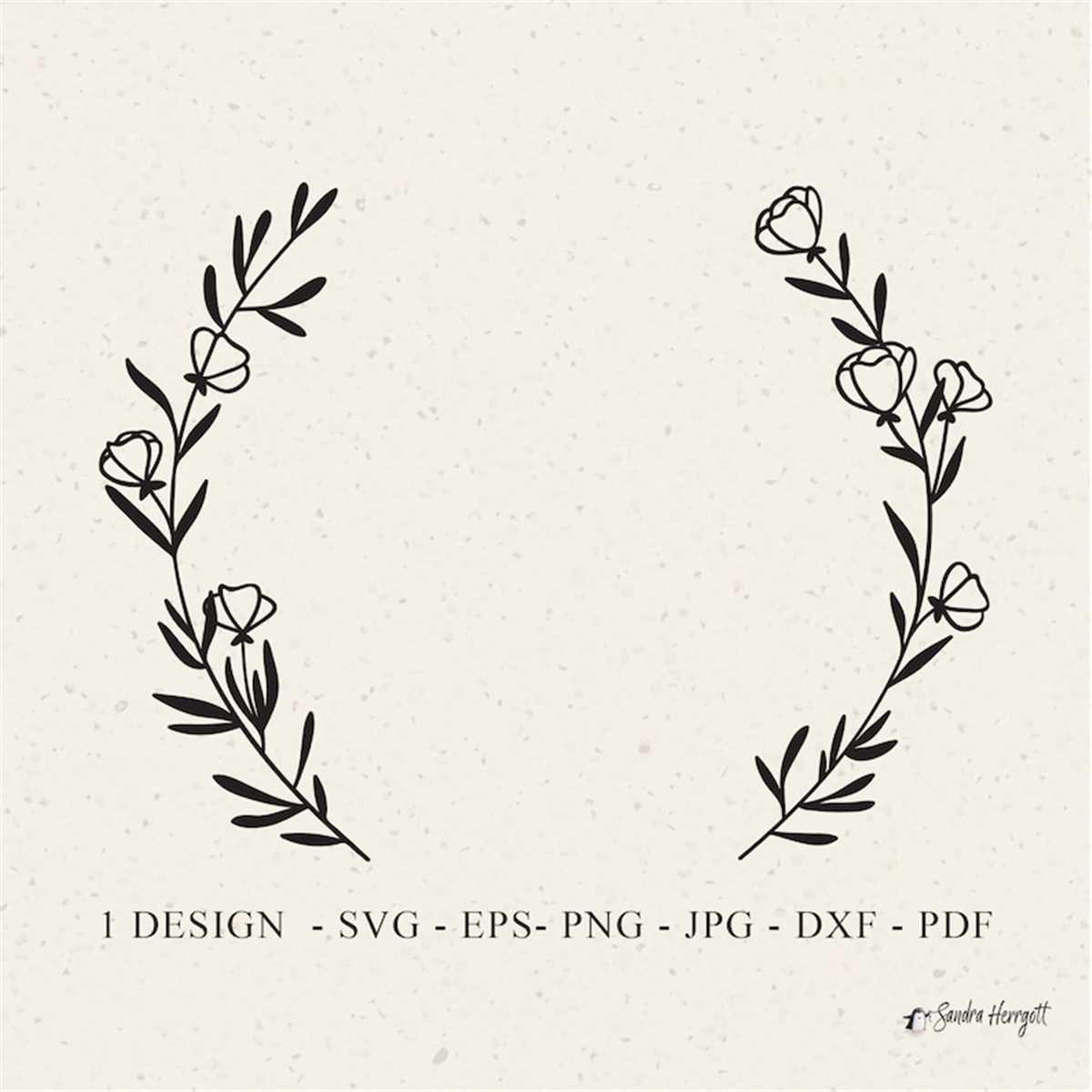 Floral Wreath Plotter File Svg Dxf Png Jpg Pdf Botanical Cri | Inspire Uplift