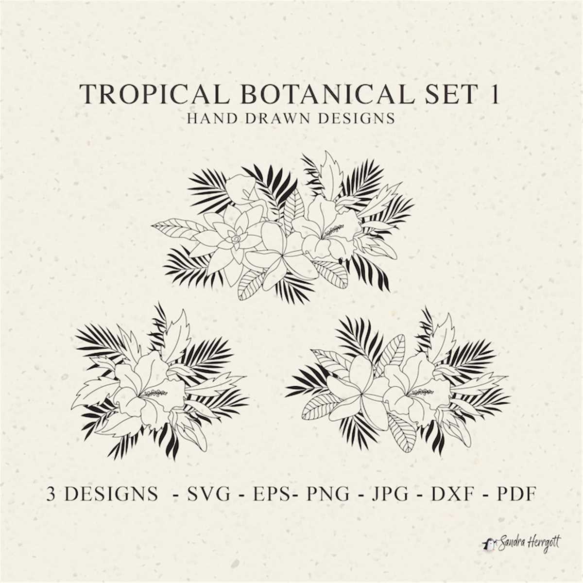 Tropical Botanical Plotter File Svg Dxf Png Jpg Pdf Floral C | Inspire ...
