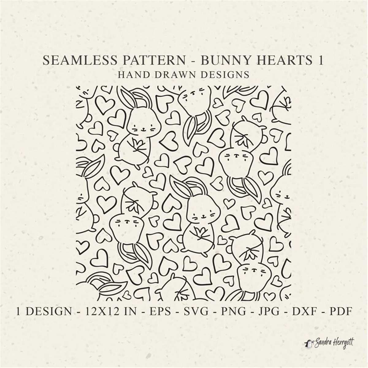 Cute Bunny Heart Seamless Pattern Svg Dxf Png Jpg Baby Anima | Inspire ...