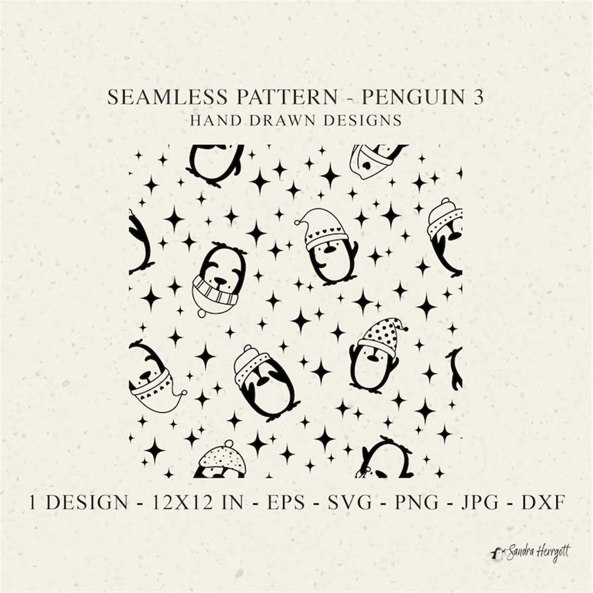 Penguin Star Seamless Pattern Svg Dxf Png Winter Background | Inspire ...