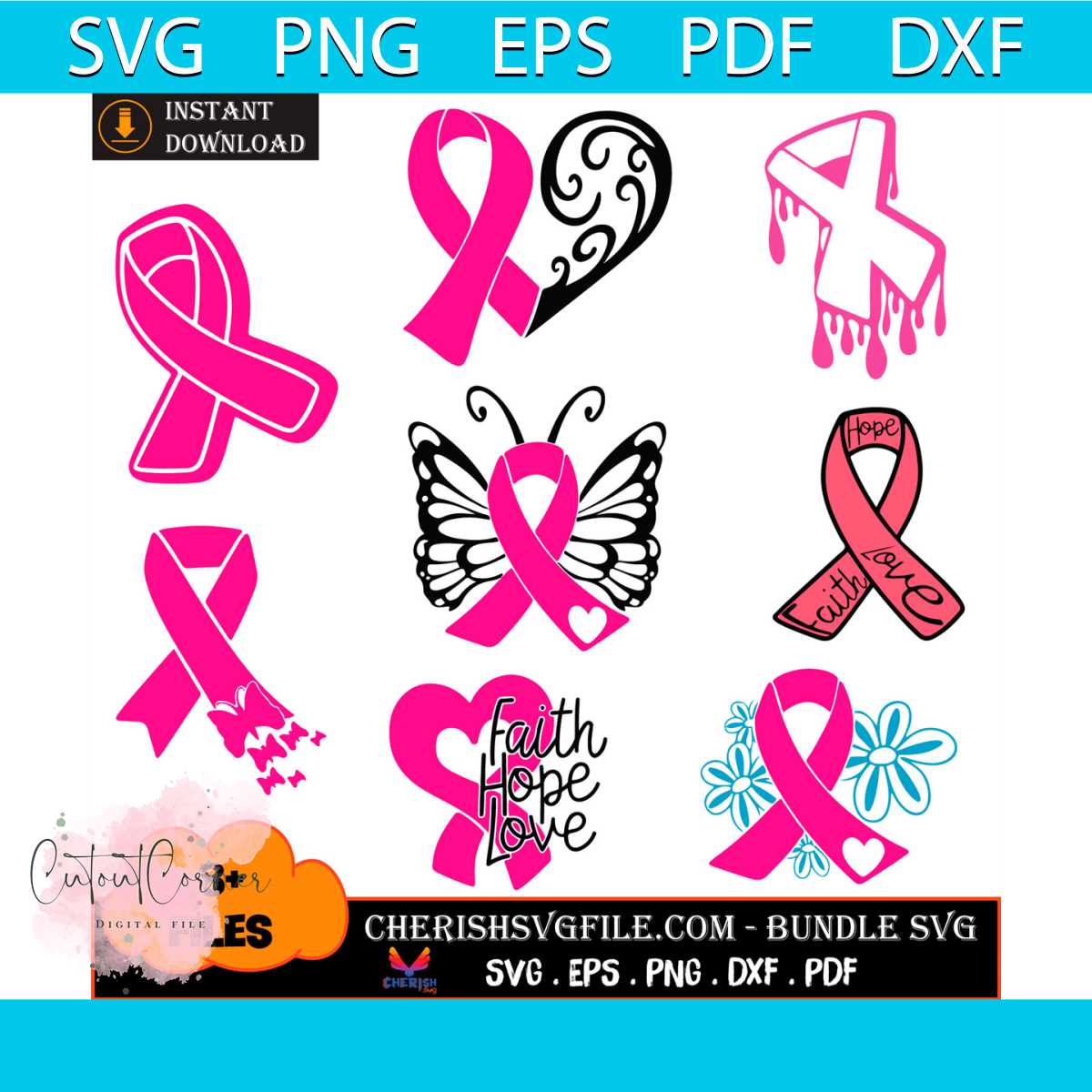 Pink Ribbon Breast Cancer Awareness Bundle Svg, 8 Files Pink | Inspire ...