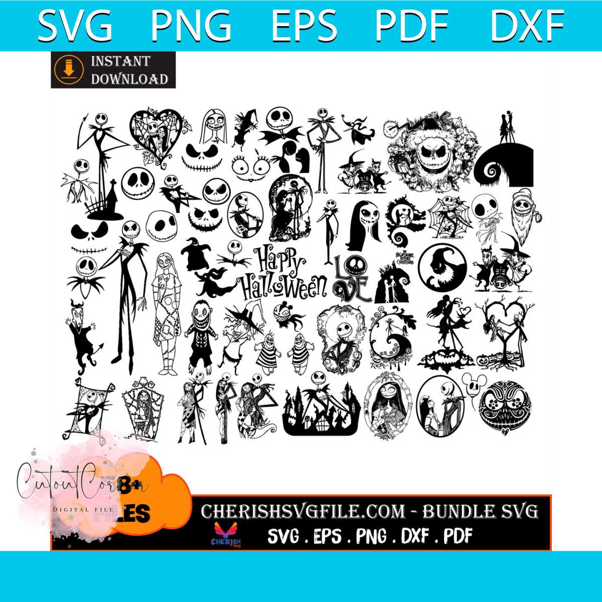 Jack Skellington Halloween Bundle Svg, 58 Files Jack Skellin | Inspire ...