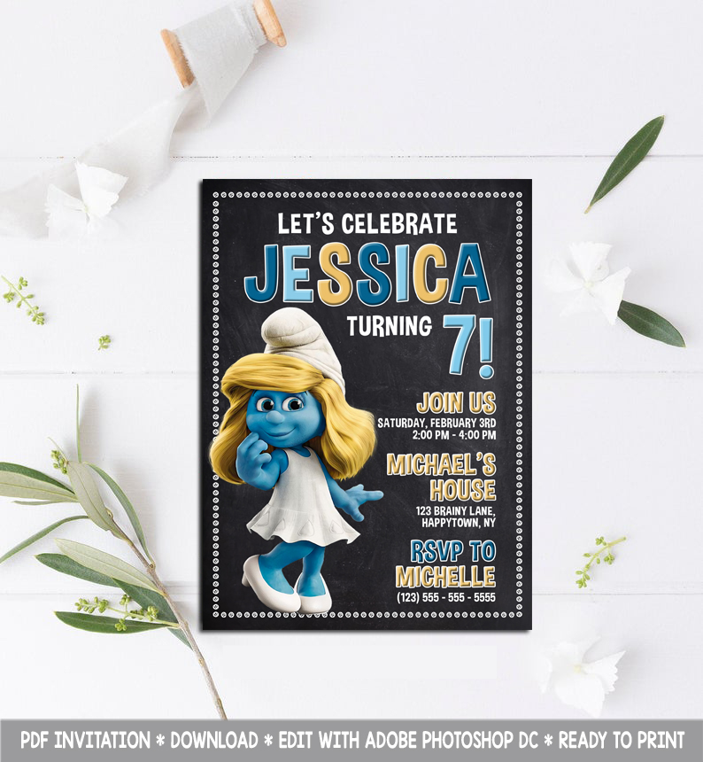 Smurf Birthday Invitations 18+ Papa Smurf Canva Birthday Invitation