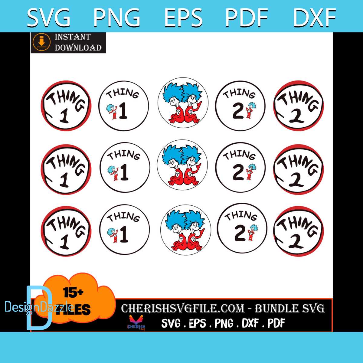 Dr Seuss Thing One Thing Two Bundle Svg, 15 Files Dr Seuss T - Inspire ...