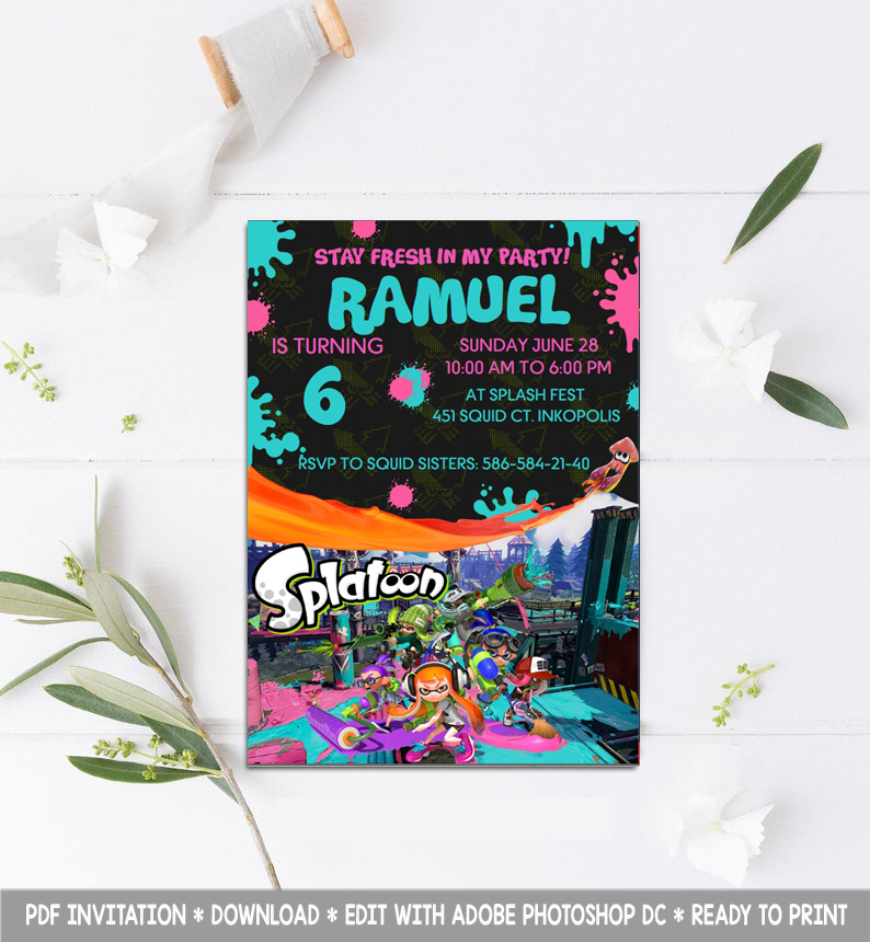 Splatoon Invitation, Splatoon Birthday Invitation, Splatoon | Inspire ...