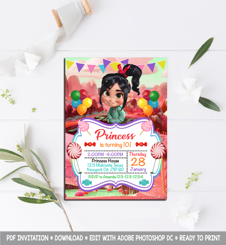 Vanellope Invitation, Vanellope Birthday Invitation, Vanello | Inspire ...