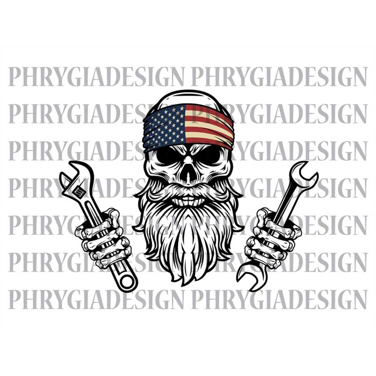US Mechanic Skull Svg Png , Bearded Skull Svg , Skull Svg , | Inspire ...