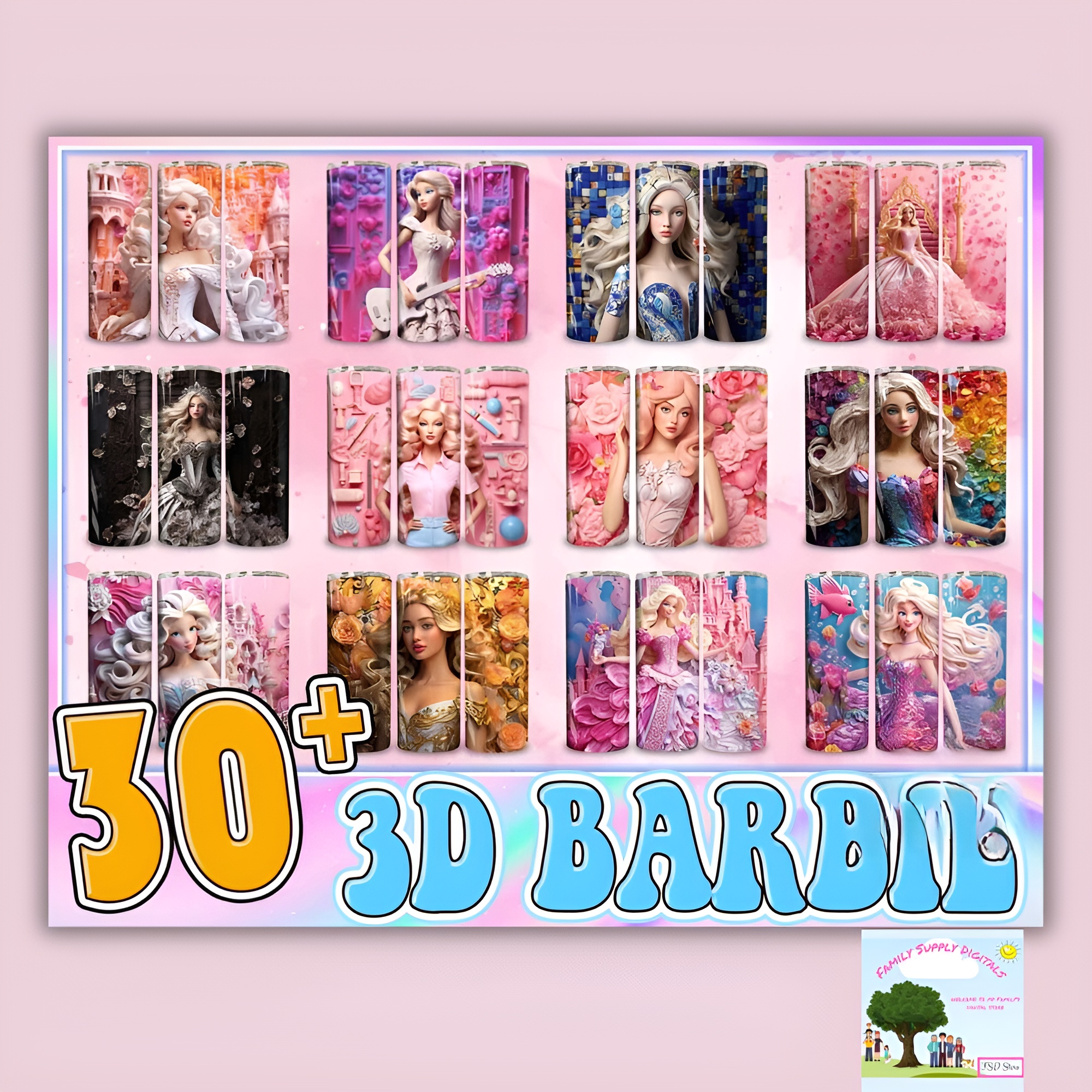 Barbie Characters 3D Tumbler Wrap Designs 30 PNG digital dow | Inspire ...