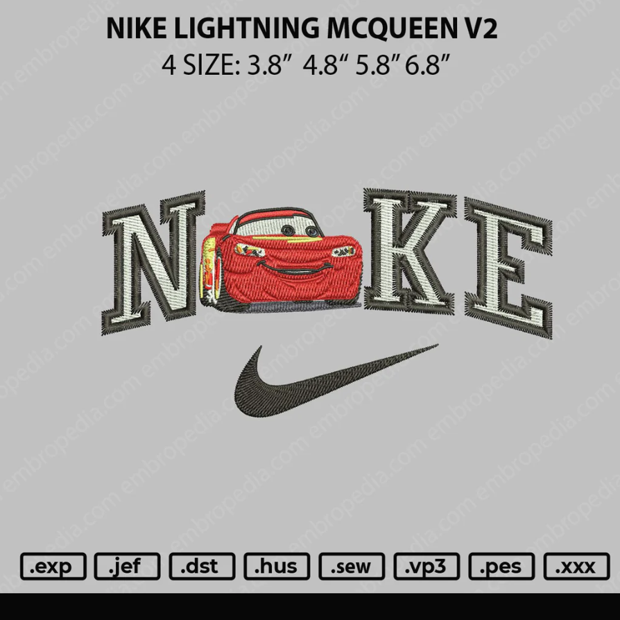 Nike Lightning Mcqueen V2 Embroidery File 4 sizes Nike Mcqui | Inspire Uplift