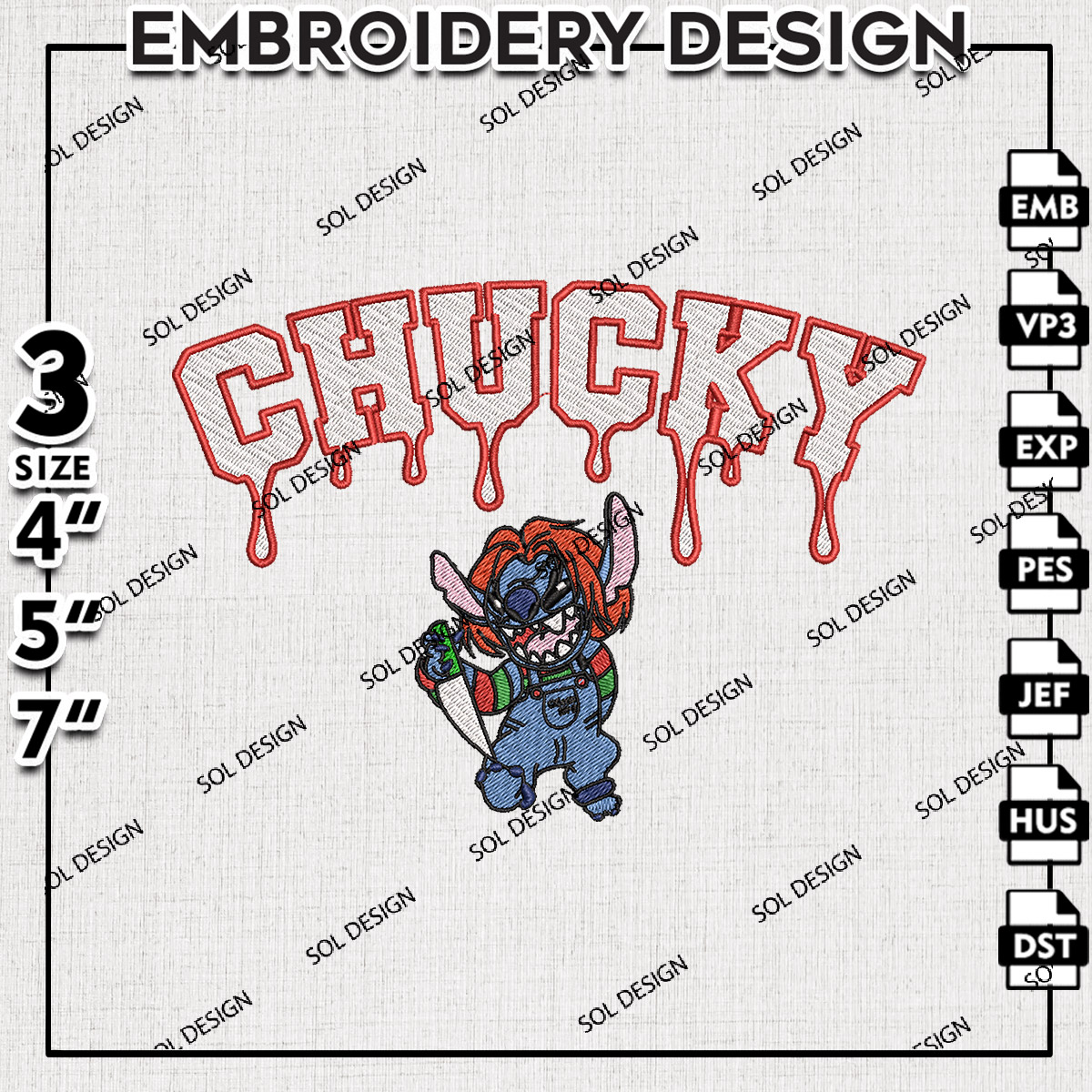 Chucky Stitch Drop Name Embroidery Files, Horror Characters, | Inspire ...