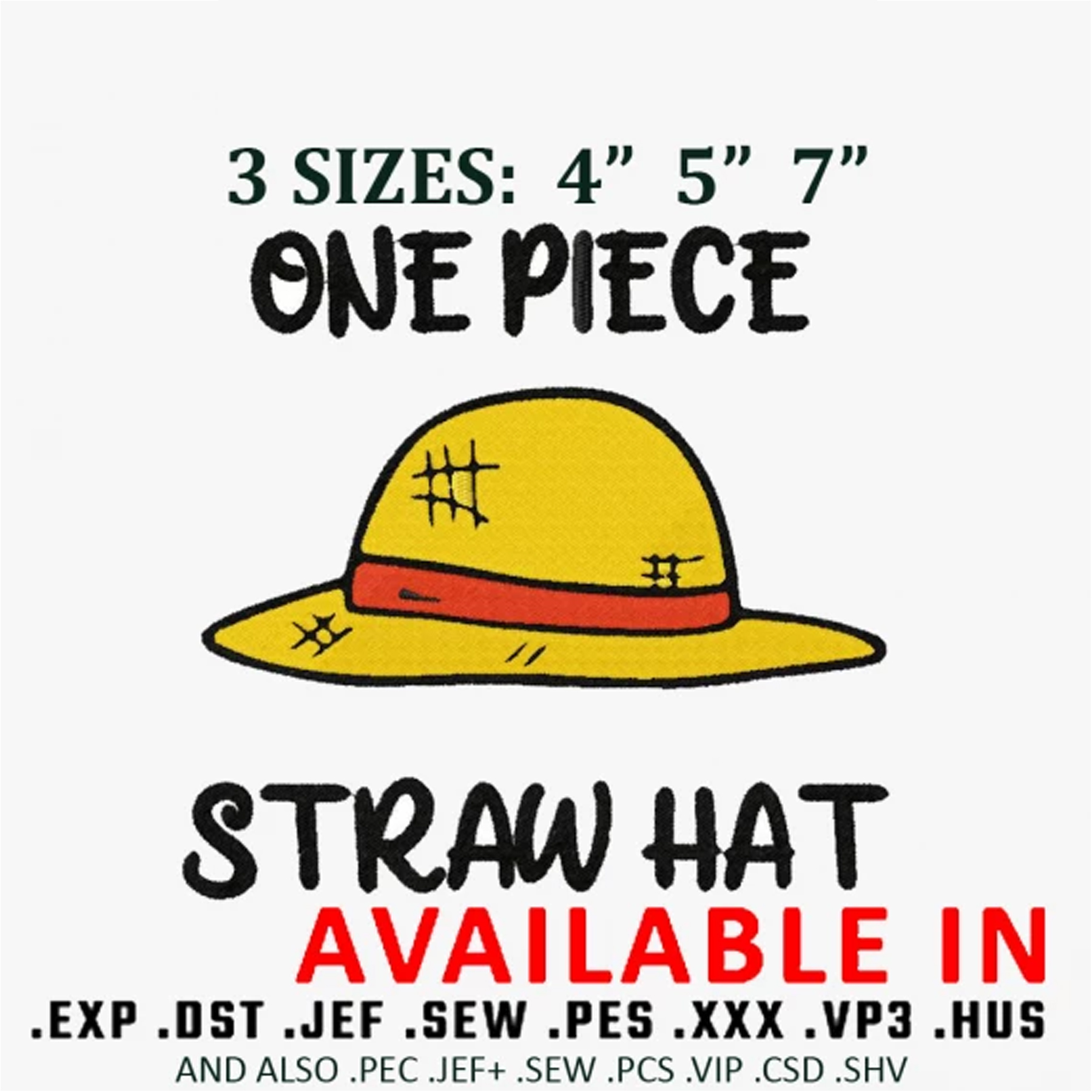 One Piece straw hat Embroidery Design, Anime design, Anime s | Inspire ...
