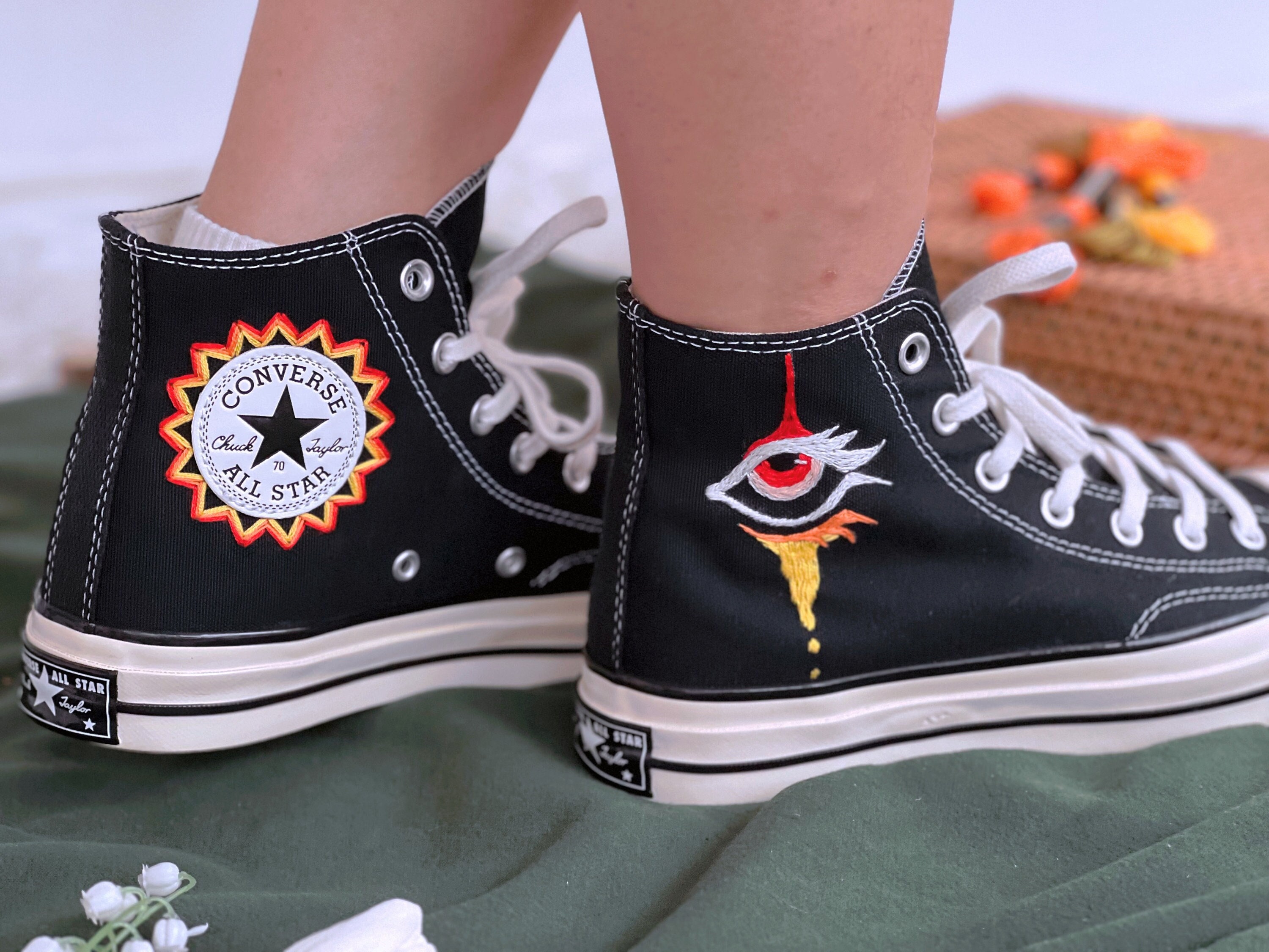 Custom Converse Eyes And Lips, Embroidered Logo Sun,Converse | Inspire ...