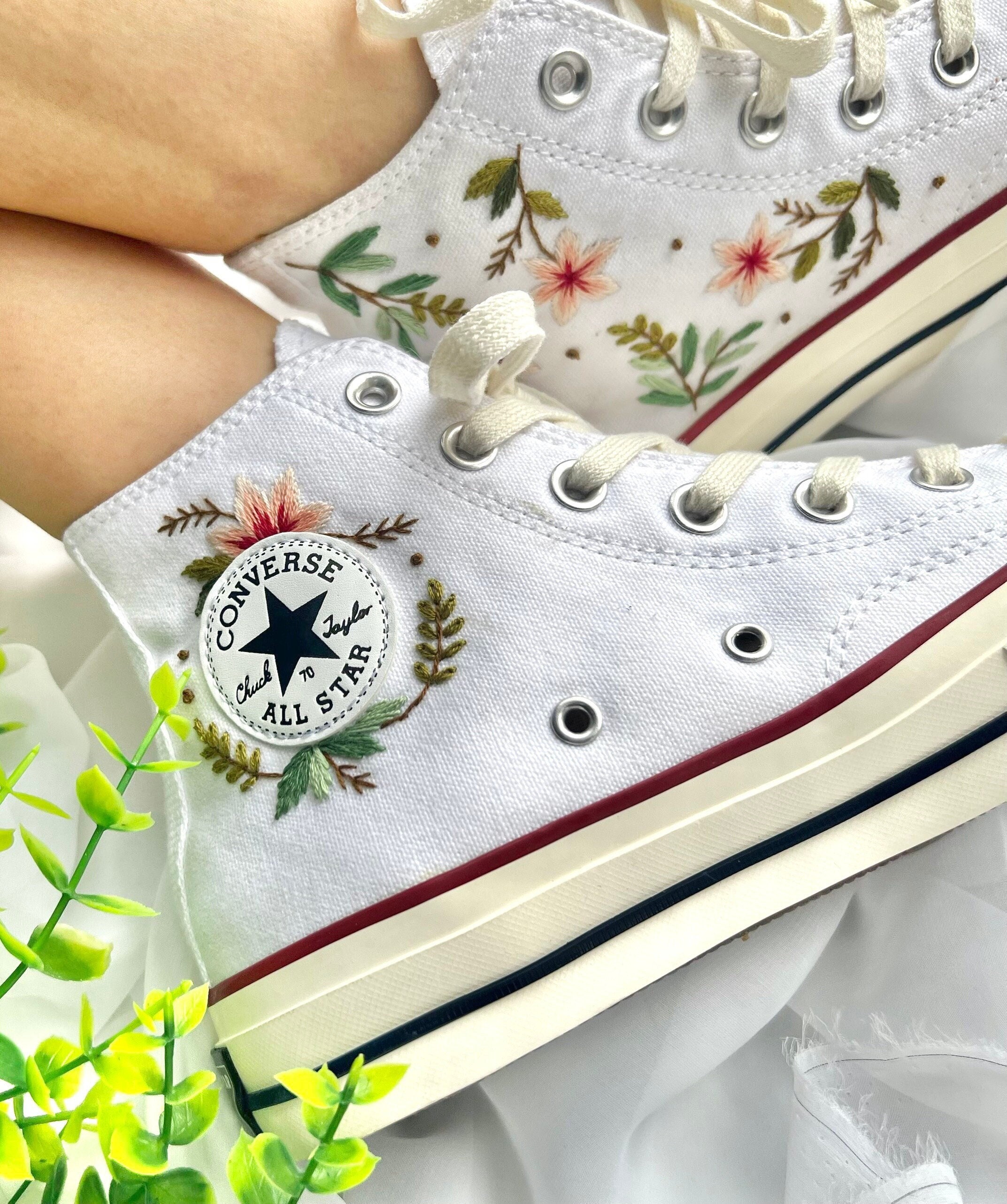 Embroidered Converse,Flower Converse,Embroidered Pink Flower - Inspire ...