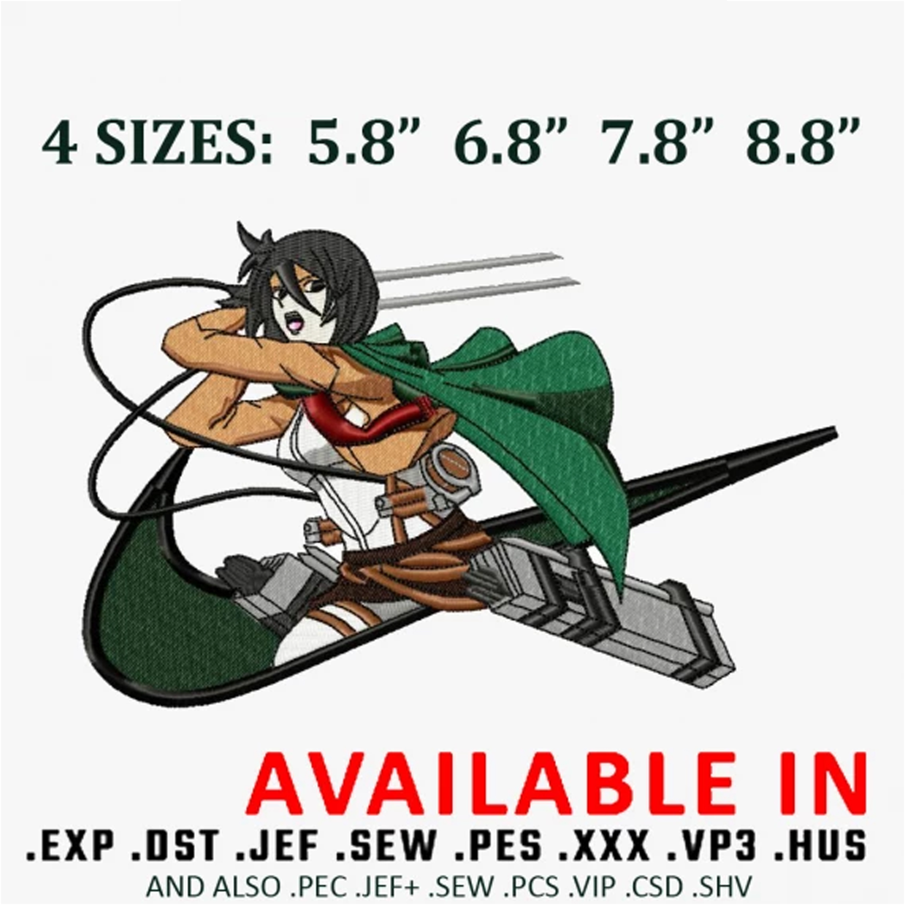 Mikasa ackerman embroidery design, Anime Embroidery, Anime d | Inspire ...