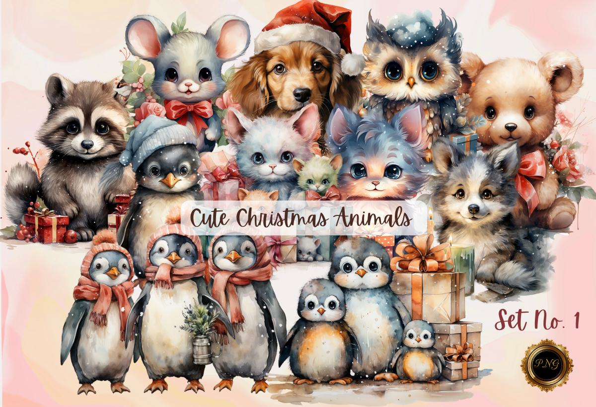 Watercolor Christmas Animals Png Clipart Set No 1,Watercolor - Inspire ...