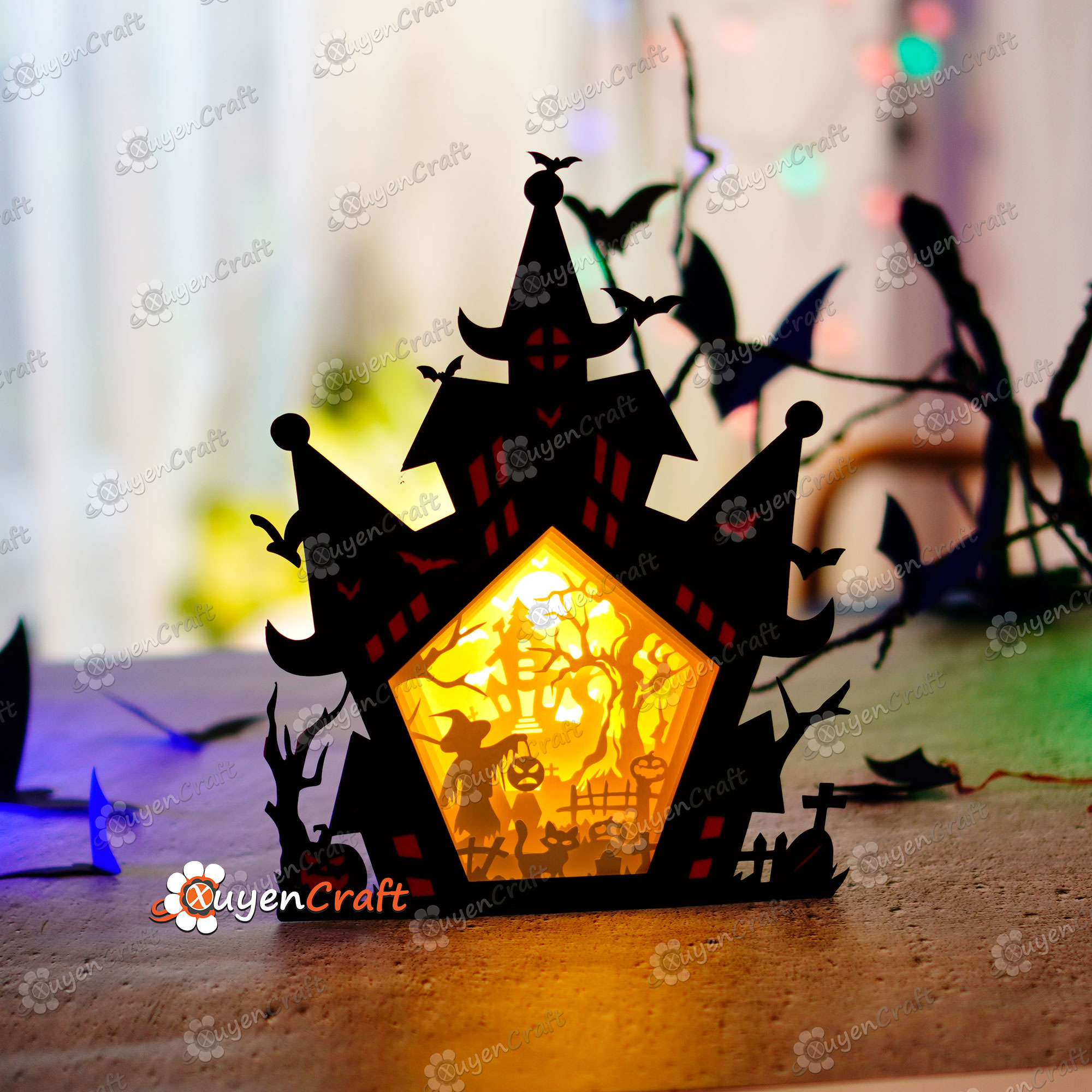 Haunted House Shadow Box Halloween PDF, SVG Light Box for Cr | Inspire ...