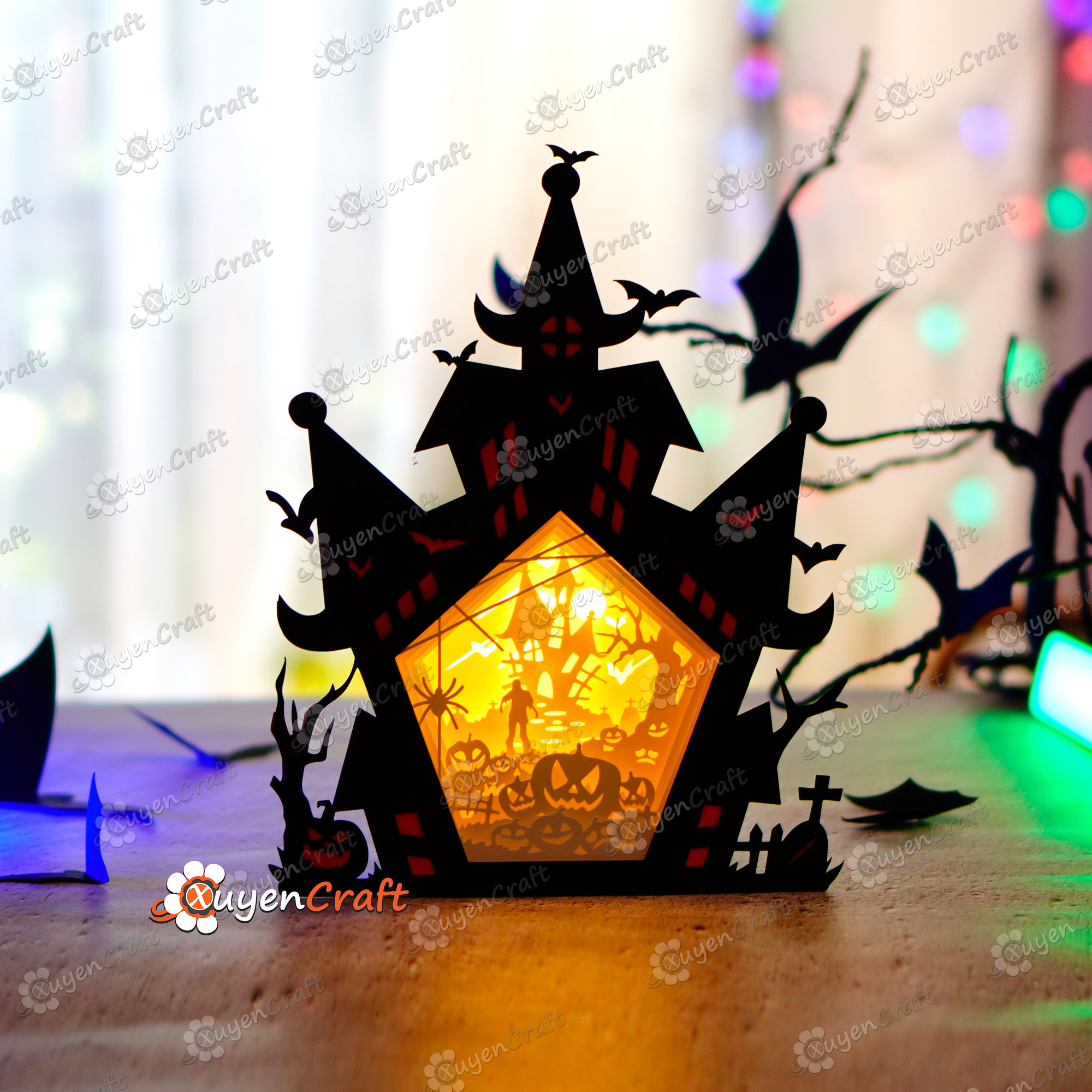 Zombie in Haunted House Shadow Box Halloween PDF, SVG Light - Inspire ...