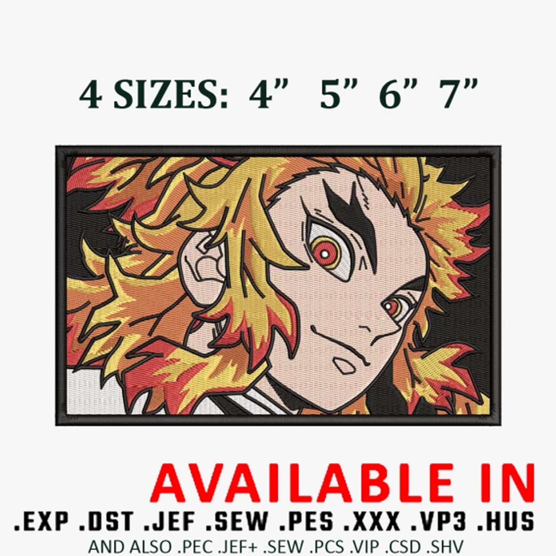 Rengoku Rectangle Embroidery Design, Anime shirt, Anime desi | Inspire ...