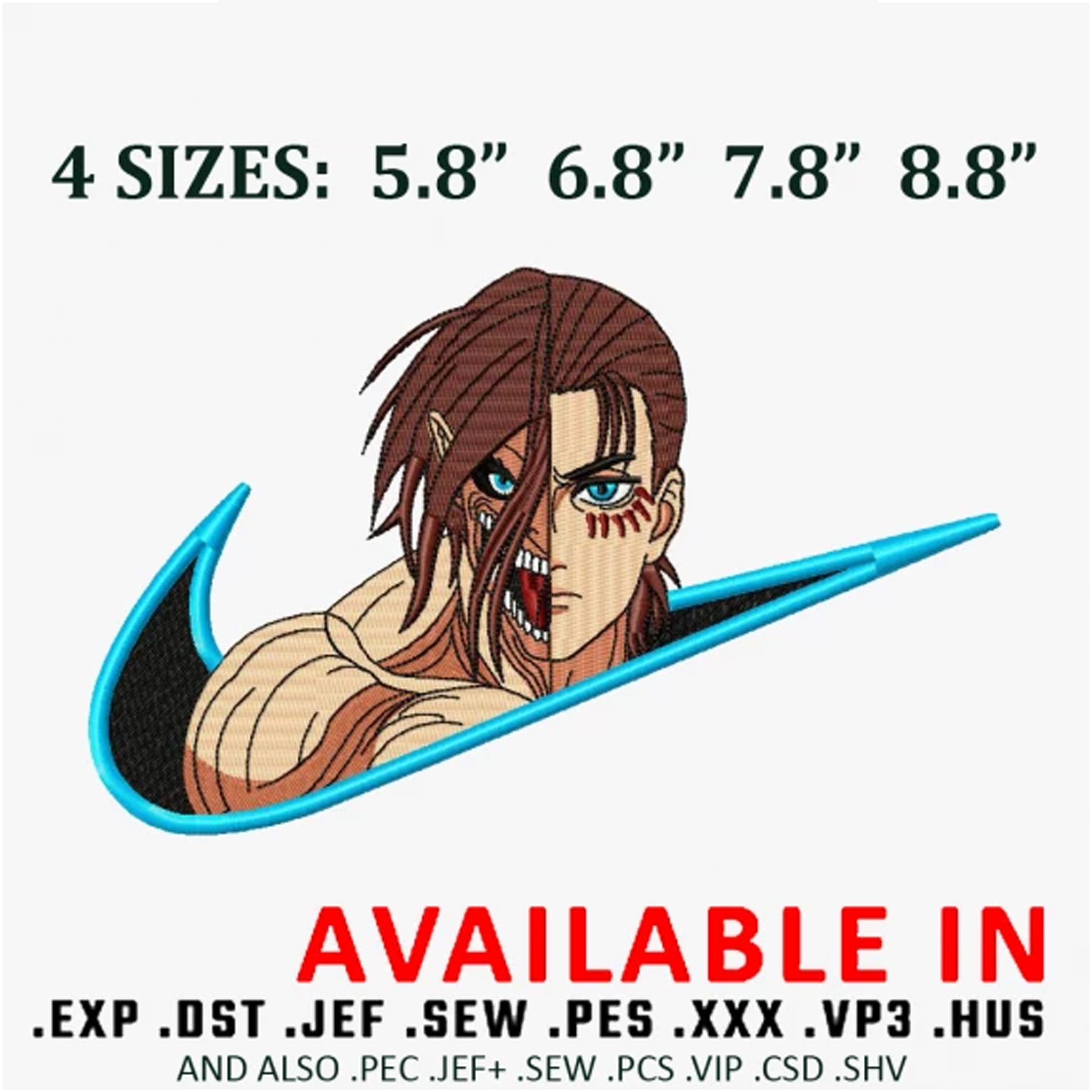 Eren Yeager Swoosh Embroidery Design, Anime design, Anime de | Inspire ...