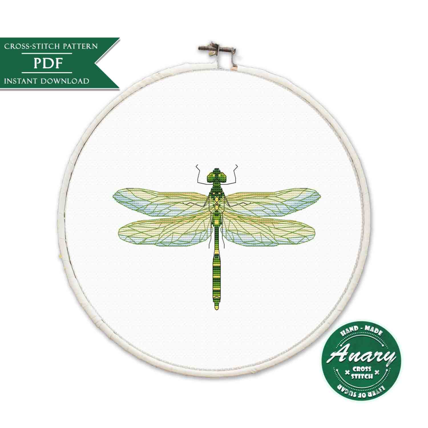 Green Dragonfly Cross Stitch Pattern Modern Xsitch Instant D - Inspire ...