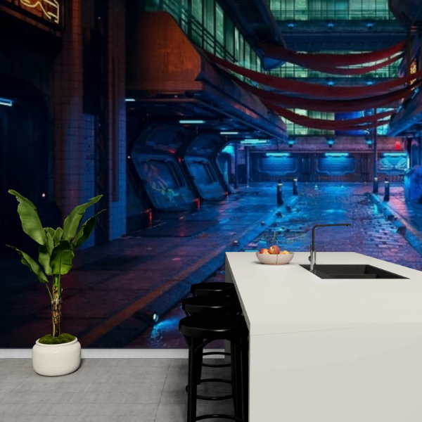 Futuristic Cyberpunk Wall Mural - Peel and Stick Mural | Inspire Uplift